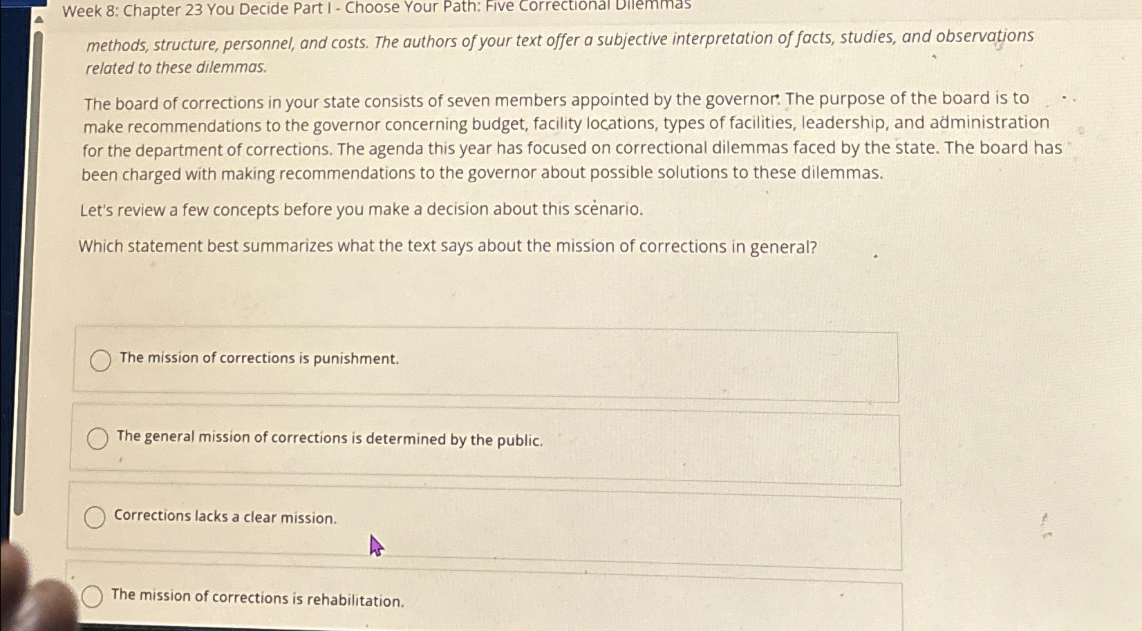 Solved Week 8: Chapter 23 ﻿You Decide Part I - ﻿Choose Your | Chegg.com