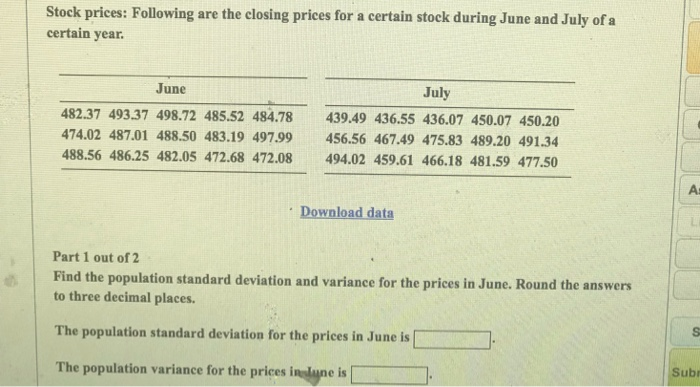 Solved Find the sample variance and standard deviation for | Chegg.com