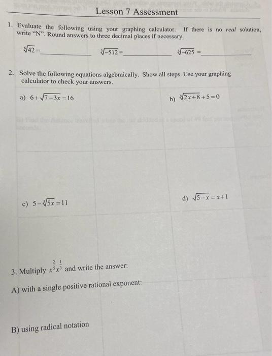 1. Evaluate the following using your graphing | Chegg.com