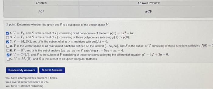 Solved (1 point) Determine whether the given set S is a | Chegg.com