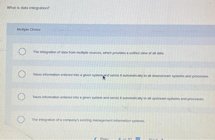 Solved What is data integration? Multiple Choice The | Chegg.com