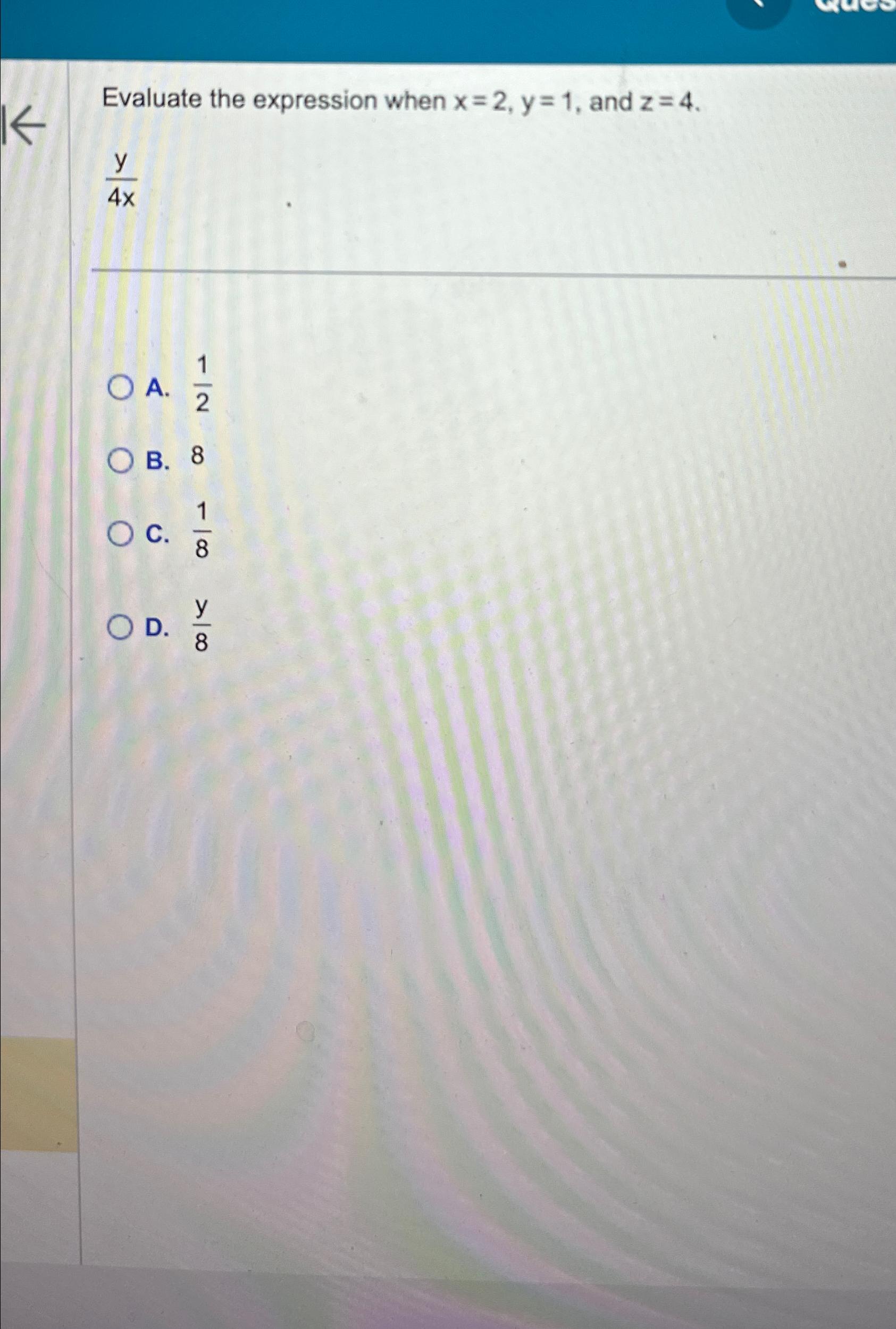 Solved Evaluate the expression when x=2,y=1, ﻿and | Chegg.com
