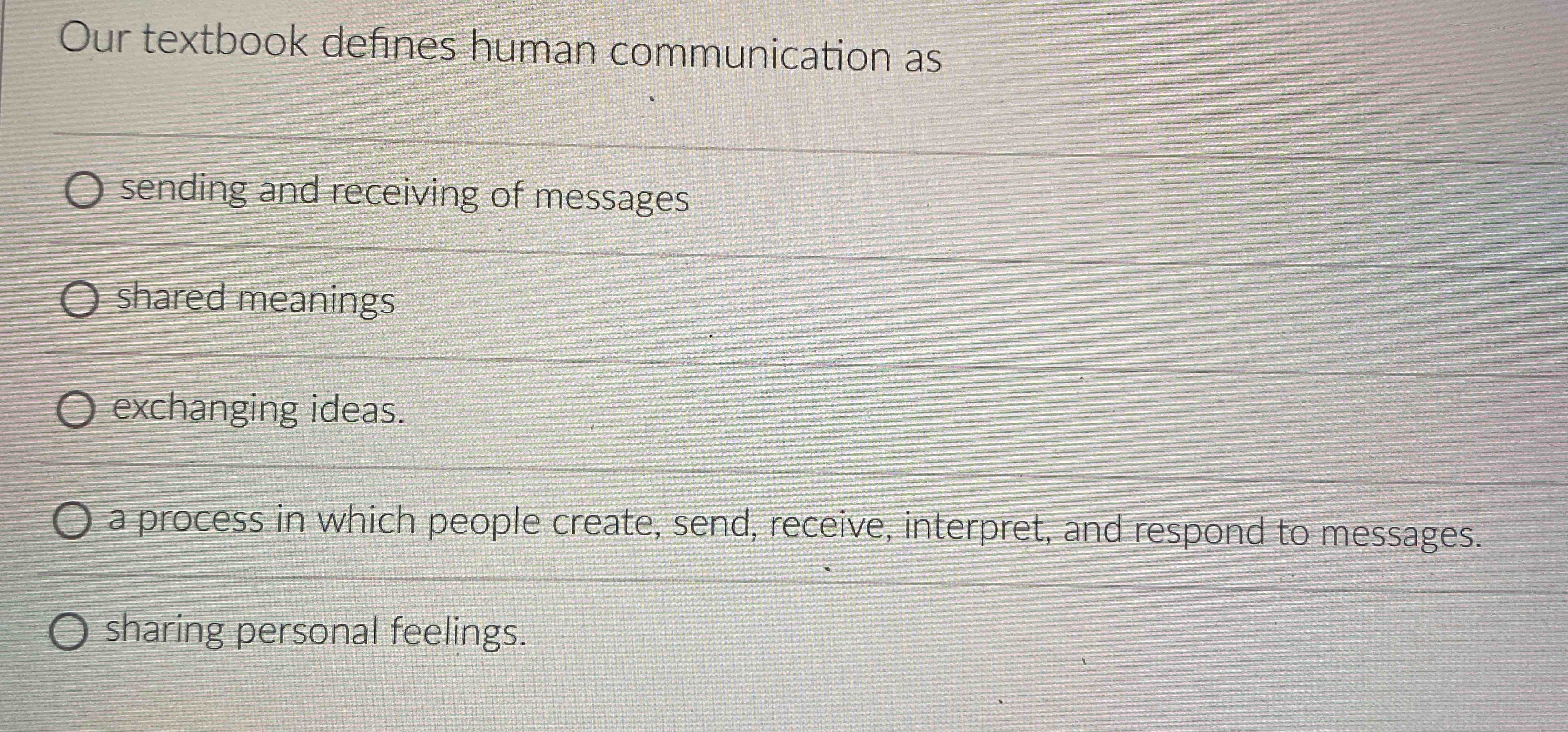 Solved Our textbook defines human communication assending | Chegg.com