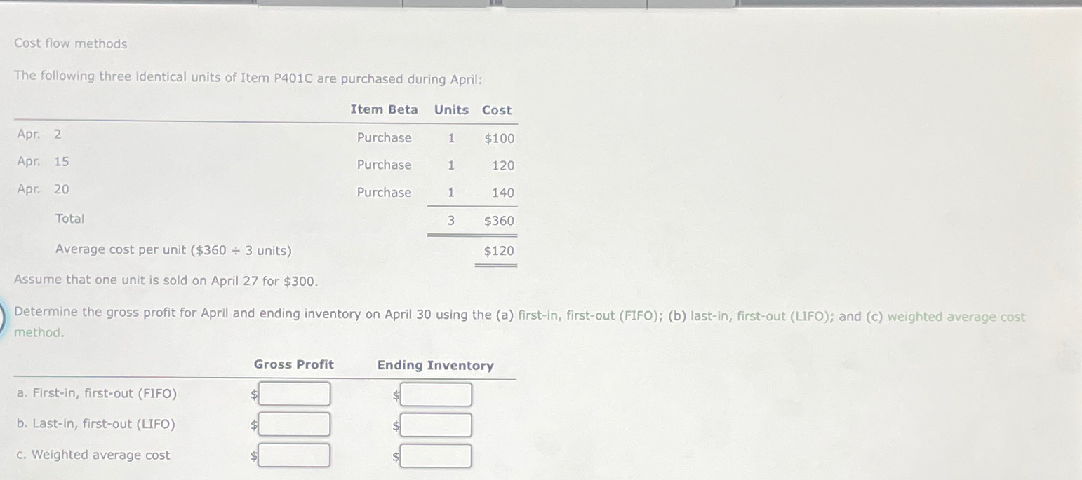 Solved Cost flow methodsThe following three identical units | Chegg.com