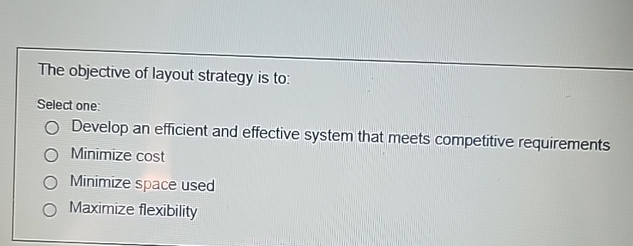 Solved The objective of layout strategy is to:Select | Chegg.com