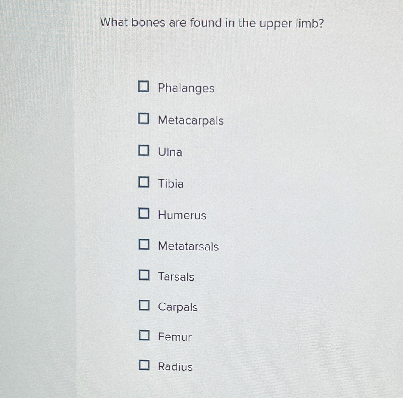 Solved What bones are found in the upper | Chegg.com