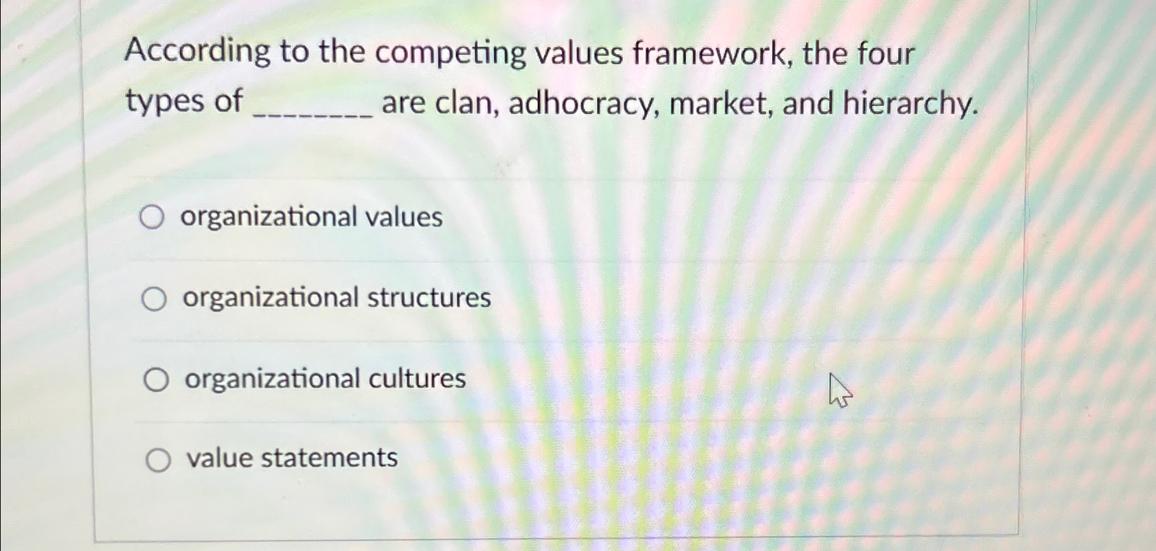 Solved According to the competing values framework, the four | Chegg.com