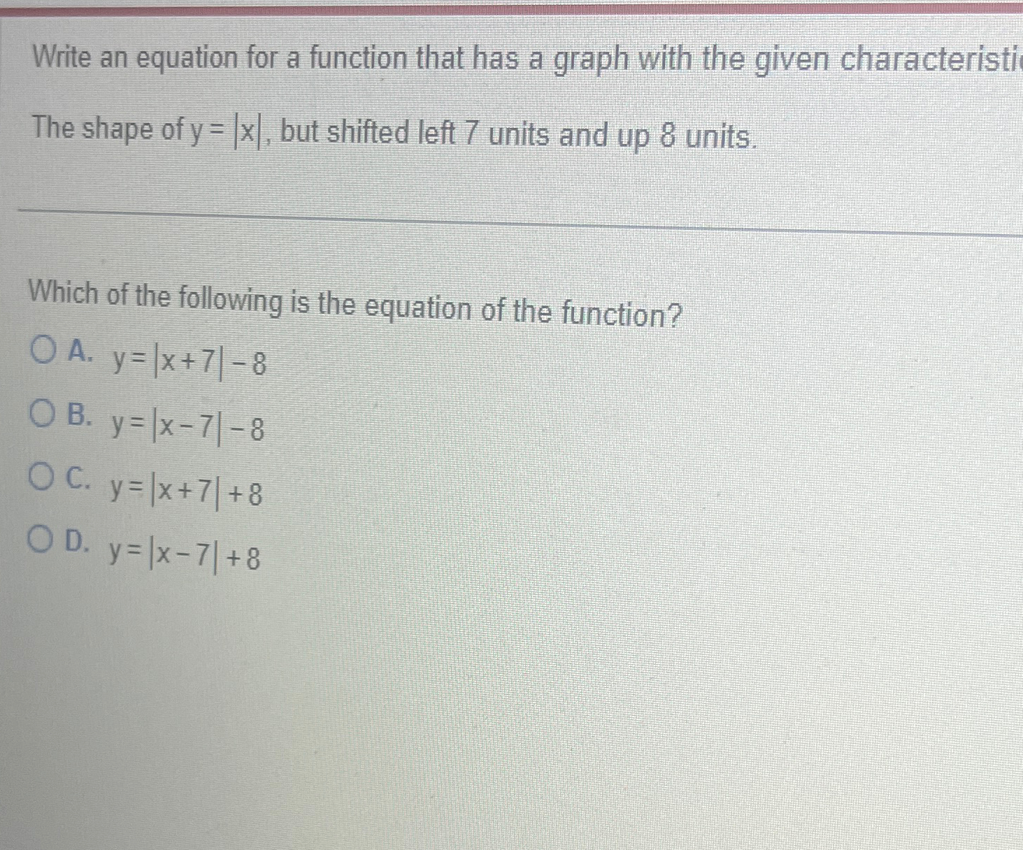 Solved Write an equation for a function that has a graph | Chegg.com