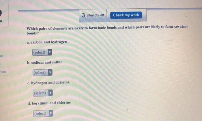 Solved 3 attempts left Check my work Which pairs of elements | Chegg.com
