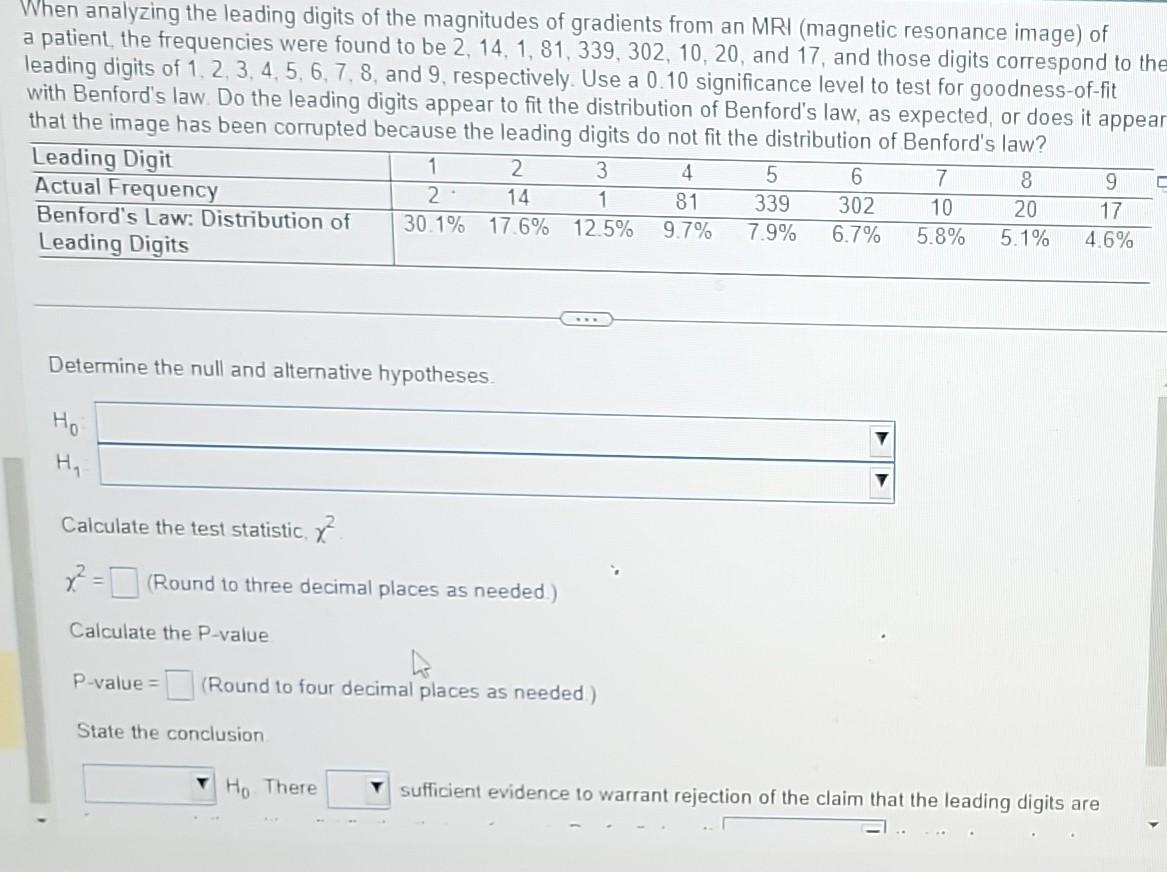 Solved When analyzing the leading digits of the magnitudes | Chegg.com
