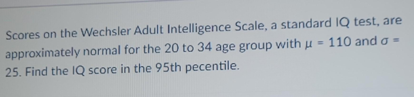 Solved Scores on the Wechsler Adult Intelligence Scale, a | Chegg.com
