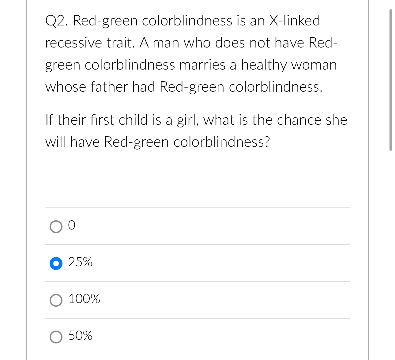 Solved Q2. ﻿Red-green colorblindness is an X-linked | Chegg.com