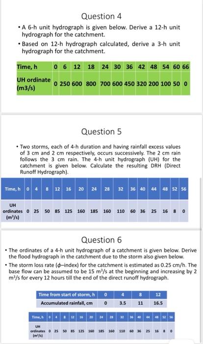 Solved Question 1 • The ordinates of the 6-h unit hydrograph | Chegg.com