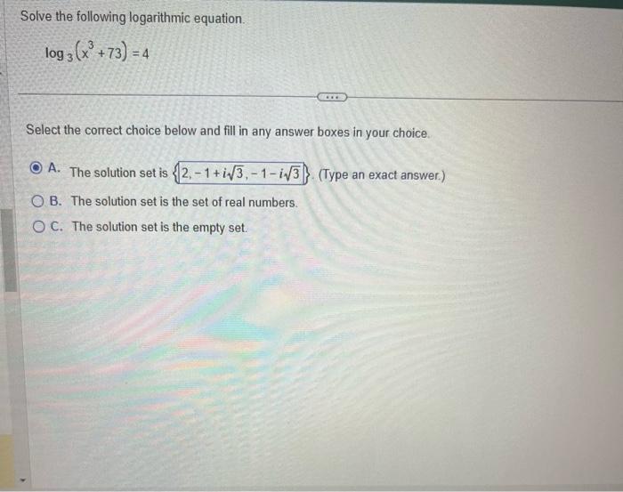 Solved Solve the following logarithmic equation. | Chegg.com