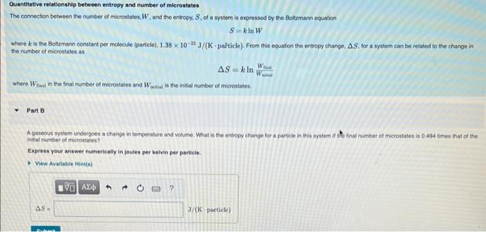 Solved Quantitative relationshlp between entropy and number | Chegg.com