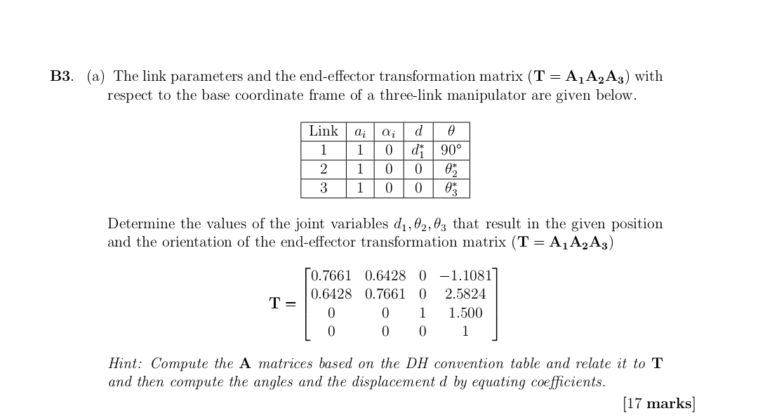 Solved 3. (a) The link parameters and the end-effector | Chegg.com