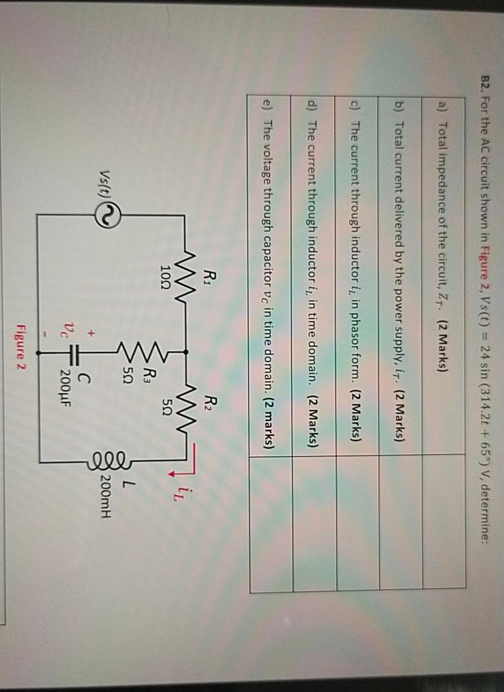 Solved B2. For the AC circuit shown in Figure 2, Vs(t) = 24 | Chegg.com