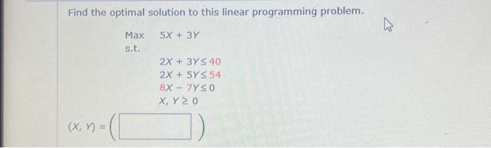 Solved Find the optimal solution to this linear programming | Chegg.com