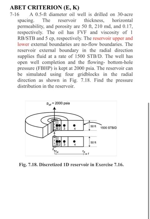 Solved ABET CRITERION (E, K) 7-16 A 0.5-ft diameter oil well | Chegg.com