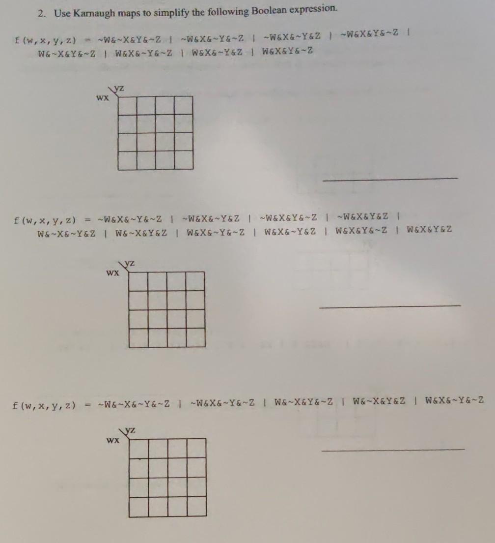Solved 2. Use Karnaugh maps to simplify the following | Chegg.com