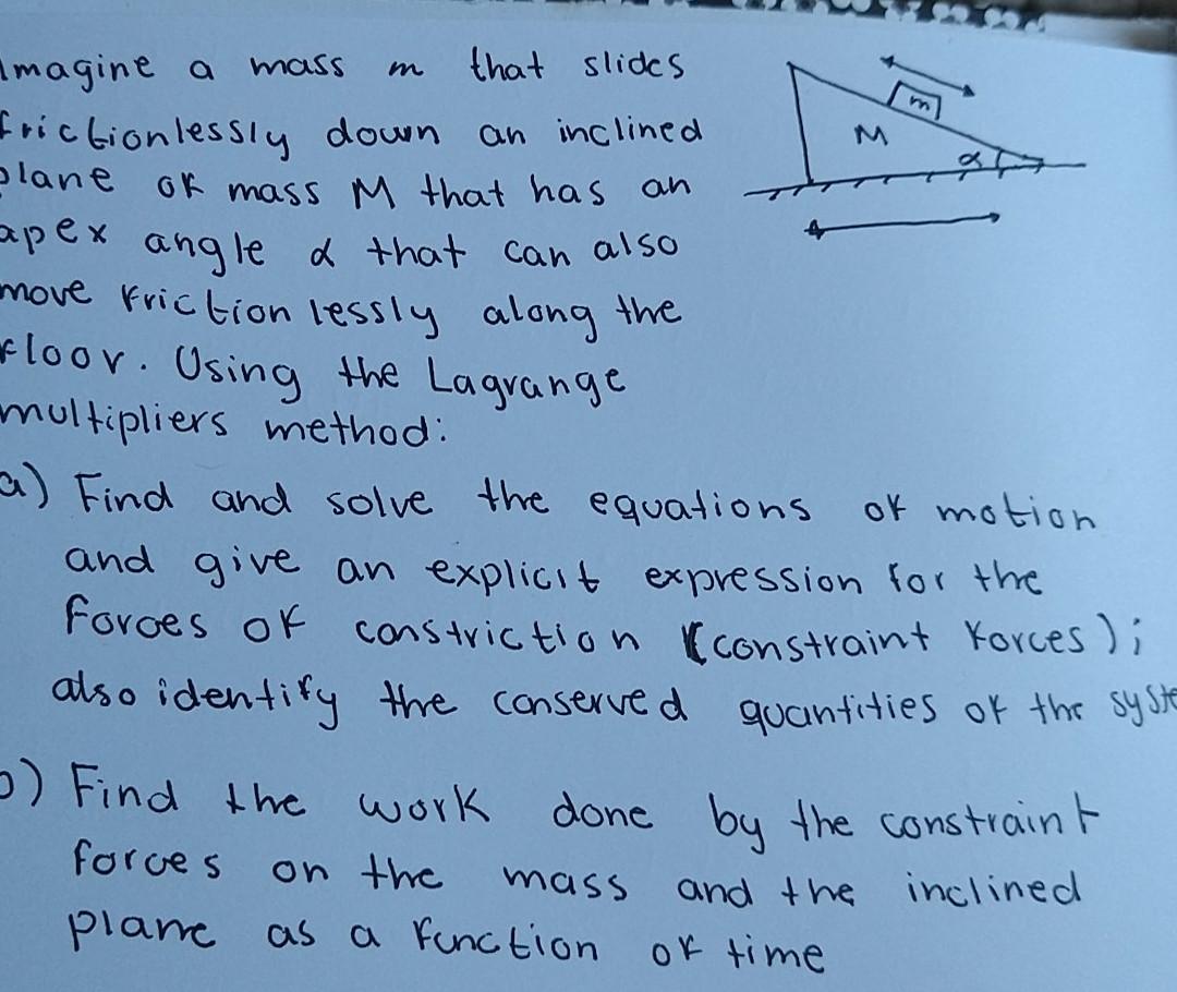 Solved mass M Imagine a that slides Frictionlessly down an | Chegg.com