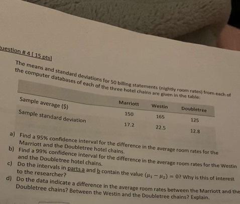 Solved lestion t4 4[15Dts] The means and standard deviations | Chegg.com