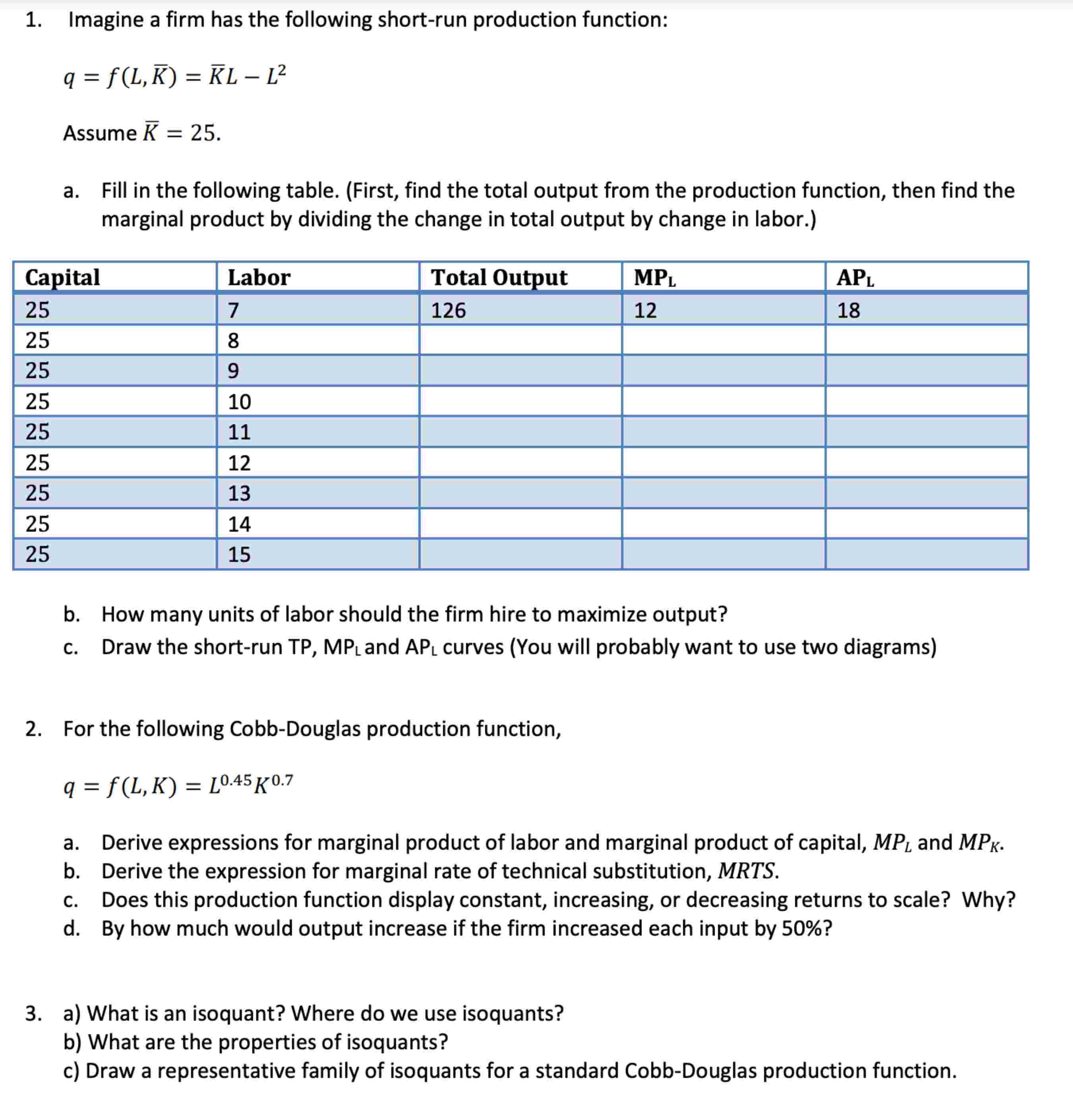 Solved Imagine a firm has the following short-run production | Chegg.com
