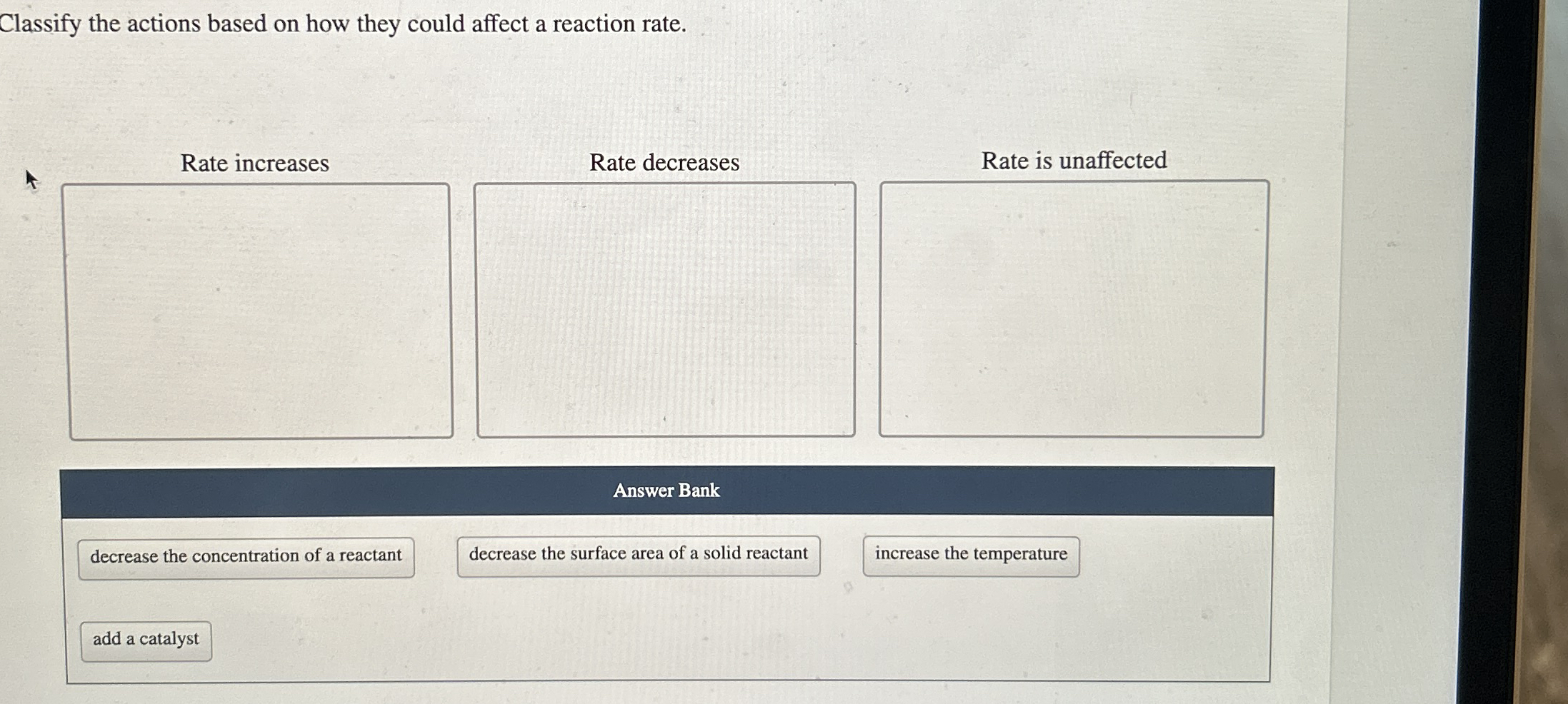 Solved Classify the actions based on how they could affect a | Chegg.com