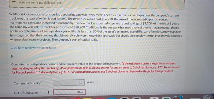 Solved Your answer is partially correct. Wildhorse | Chegg.com