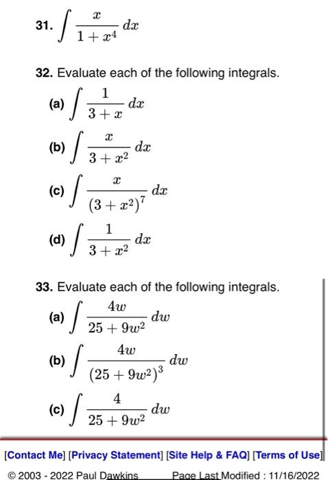 Solved For problems 1−31 evaluate the given integral. 1. | Chegg.com
