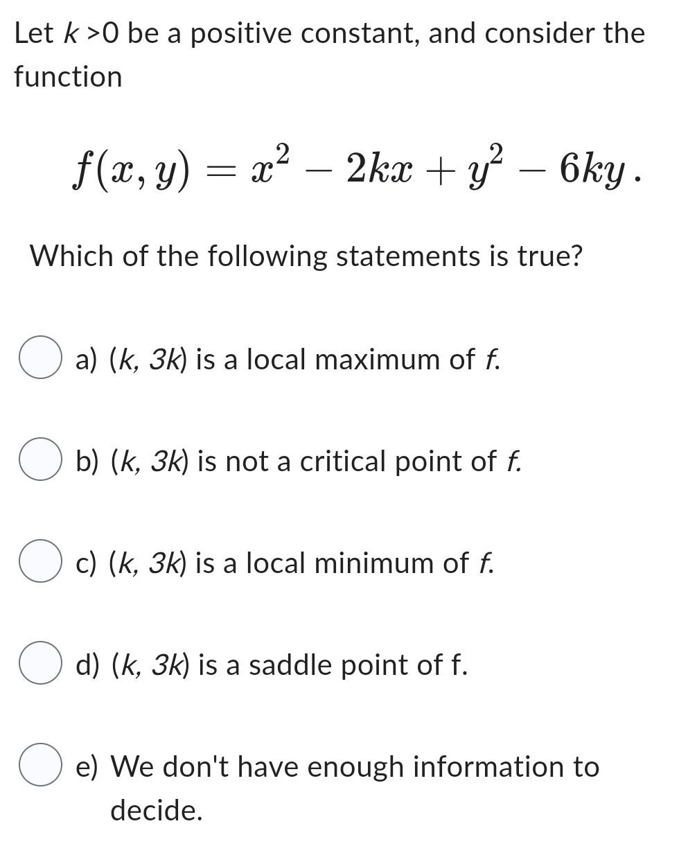 Solved Let k >0 be a positive constant, and consider the | Chegg.com