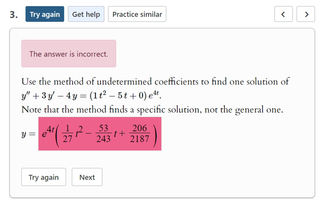Solved Use the method of undetermined coefficients to find | Chegg.com