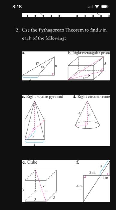 Solved 2. Use the Pythagorean Theorem to find x in each of | Chegg.com