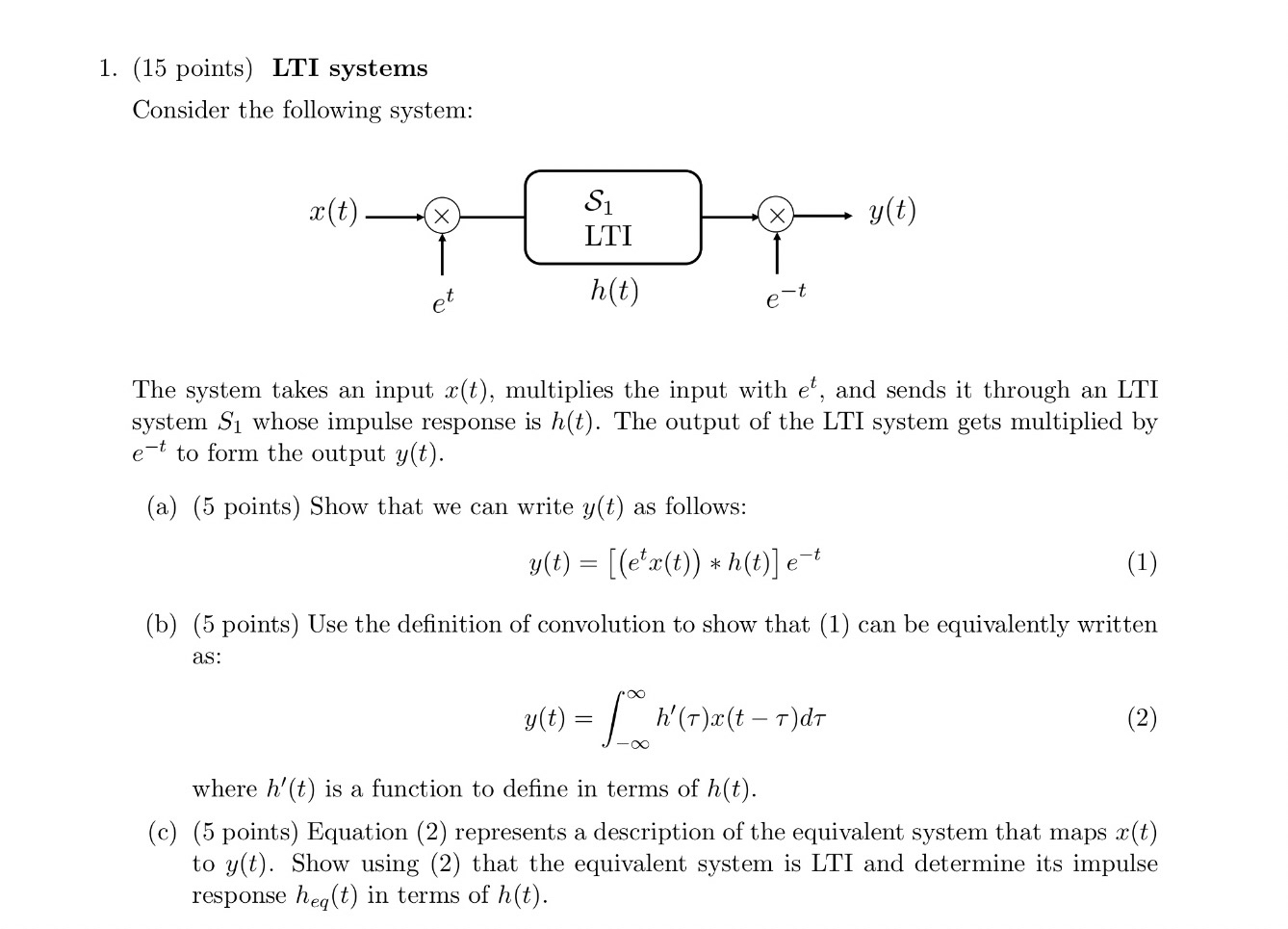Solved (15 ﻿points) ﻿LTI systemsConsider the following | Chegg.com