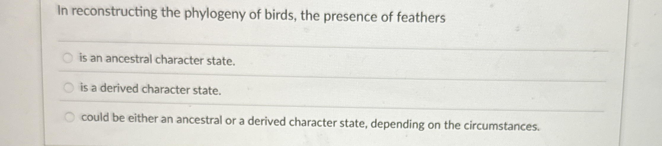 Solved In reconstructing the phylogeny of birds, the | Chegg.com