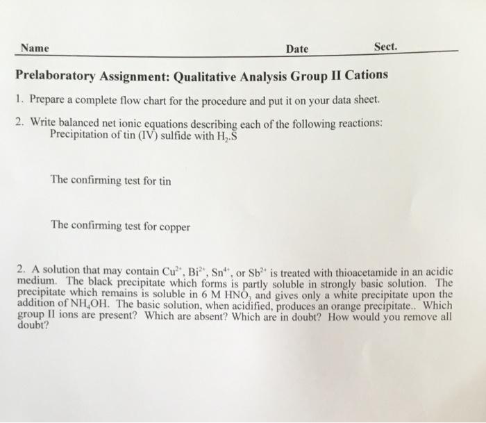 Solved Name Date Sect. Prelaboratory Assignment: Qualitative | Chegg.com