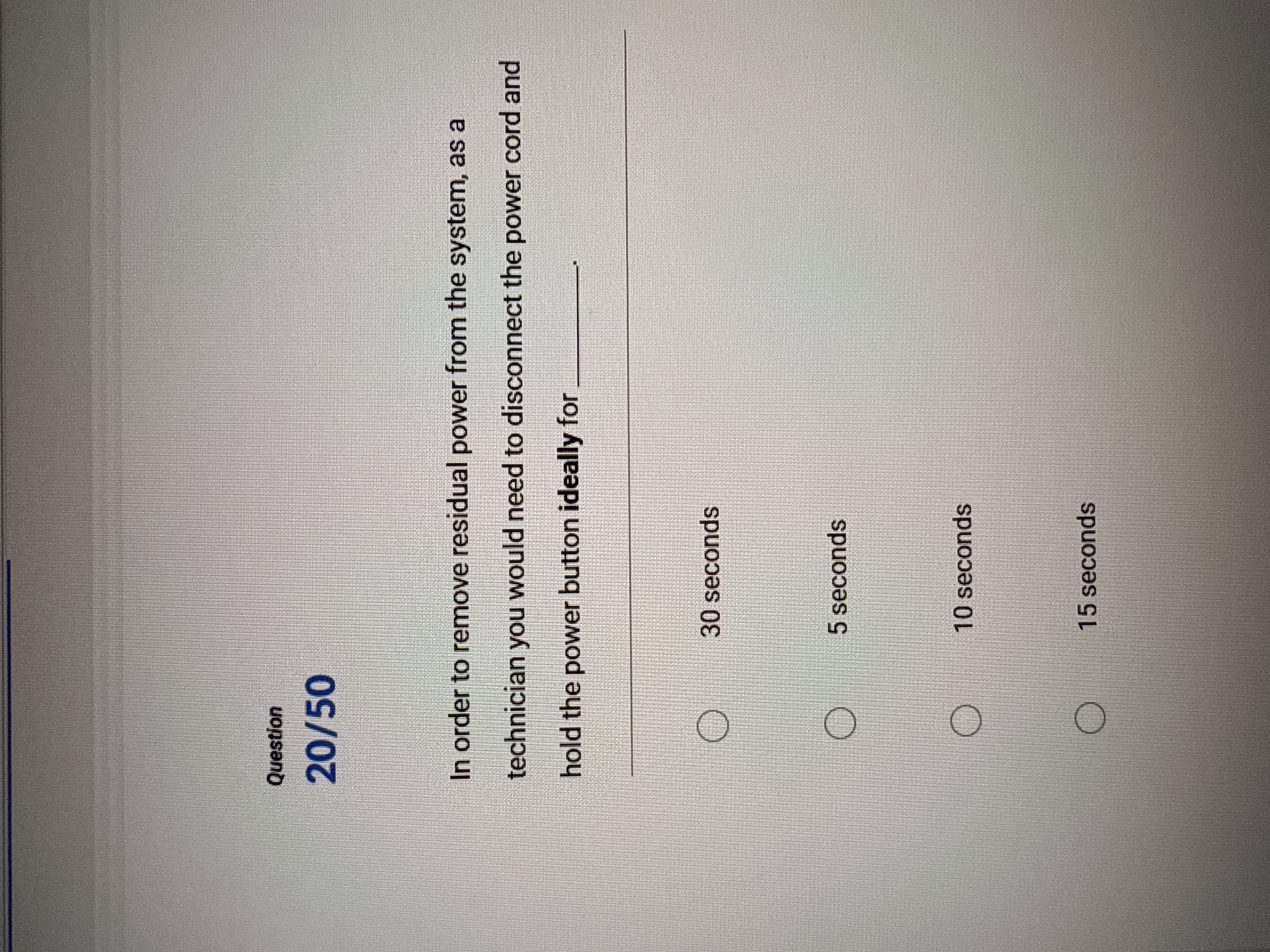 Solved Question 20/50In order to remove residual power from | Chegg.com