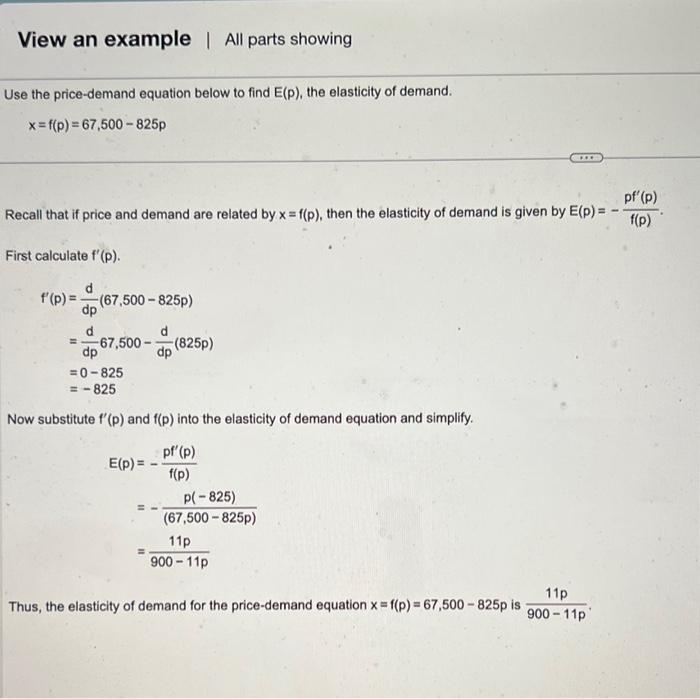 Solved Use the price-demand equation below to find E(p), the | Chegg.com