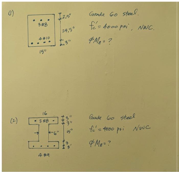 Solved Grade 60 steel. fc′=4000psi, NWC. ϕMn= ? Grade 60 | Chegg.com