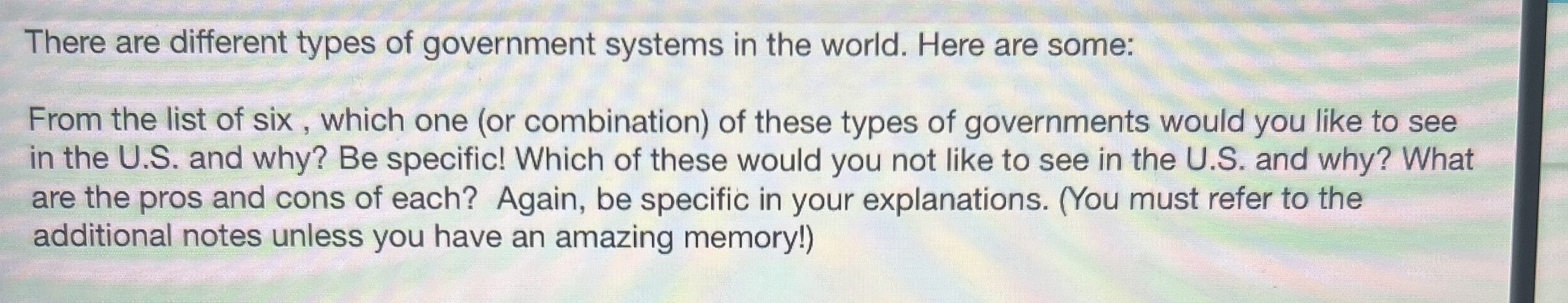 There are different types of government systems in | Chegg.com