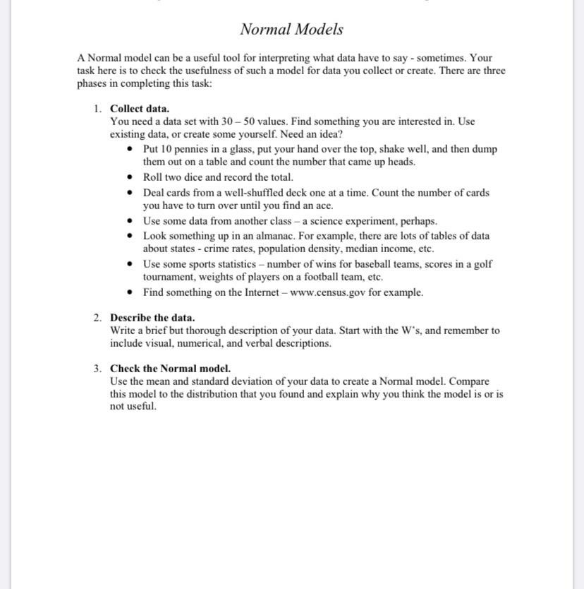 Normal Models A Normal model can be a useful tool for | Chegg.com
