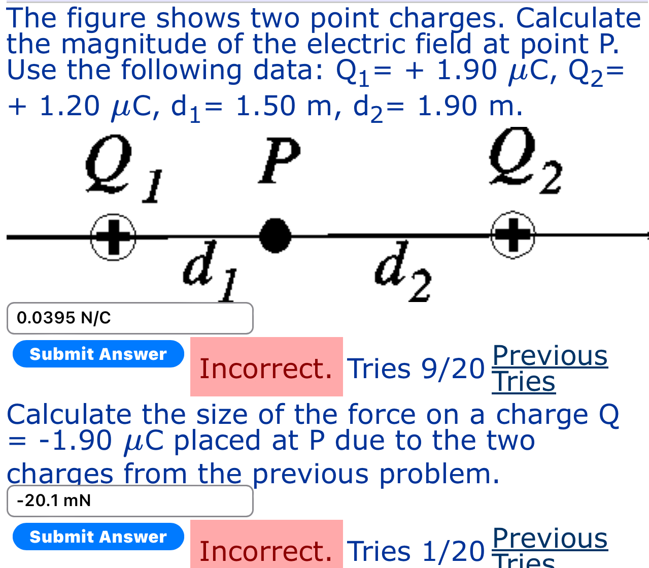 Solved The figure shows two point charges. Calculate the | Chegg.com