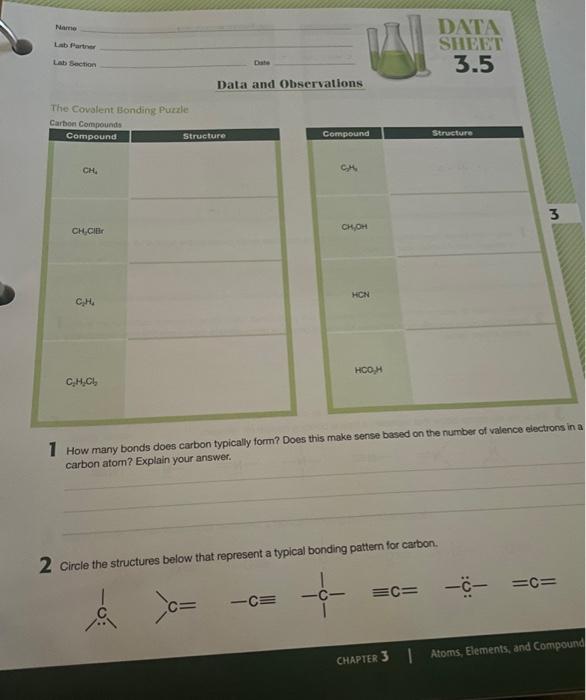 Solved Name Lab Partner Lab Section The Covalent Bonding | Chegg.com