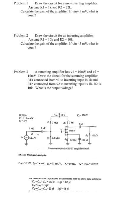 Solved Problem 1 Draw the circuit for a non-inverting | Chegg.com