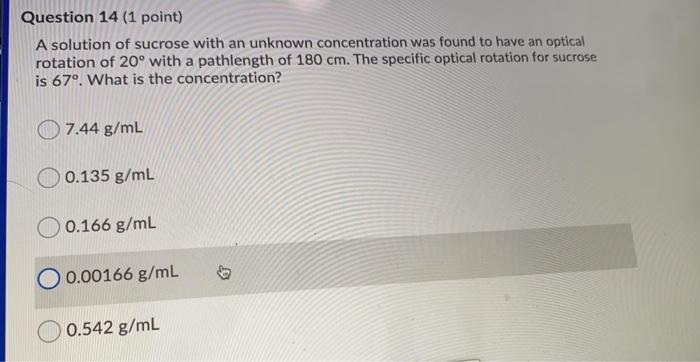 Solved Question 14 (1 point) A solution of sucrose with an | Chegg.com