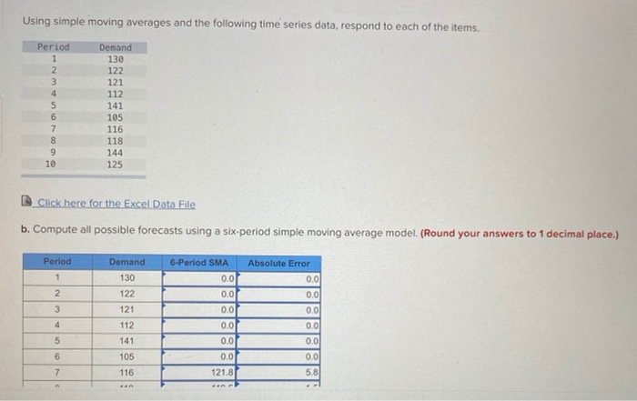 Solved Using Simple Moving Averages And The Following Time Chegg