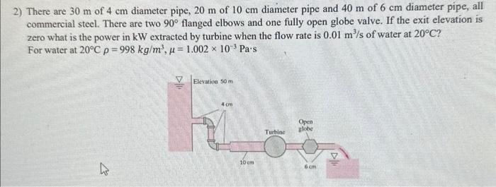 Solved 2) There are 30 m of 4 cm diameter pipe, 20 m of 10 | Chegg.com