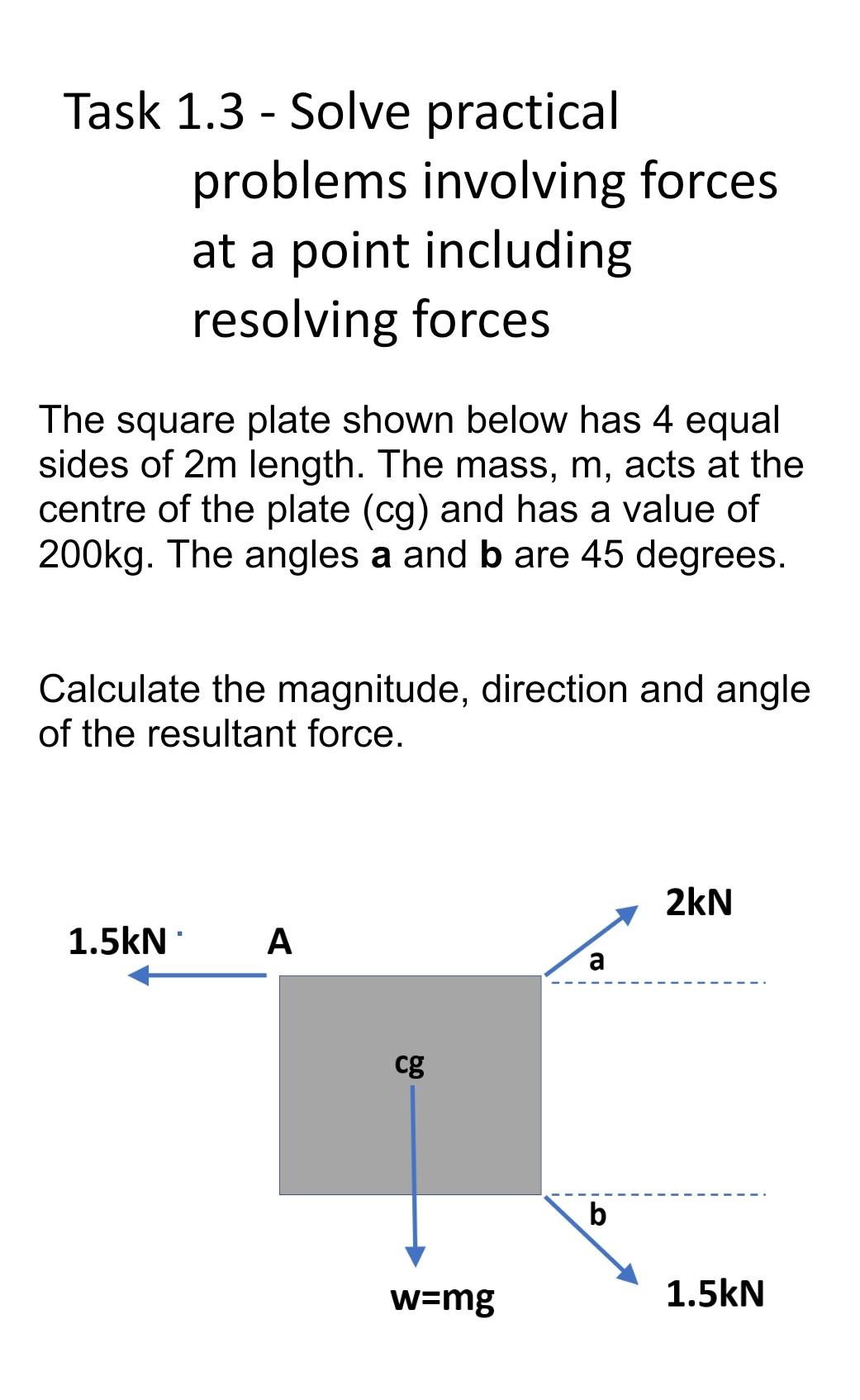 Solved Task 1.3 - Solve practical problems involving forces | Chegg.com