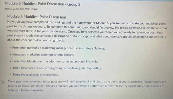 Module 6 Muddiest Point Discussion Now that you have | Chegg.com