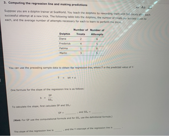 Solved 3. Computing the regression line and making | Chegg.com